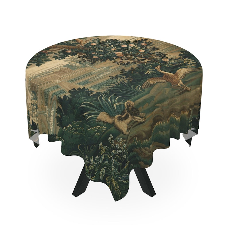 French Verdure Tapestry Tablecloth, Vintage Table Cover, Elegant Dining ...