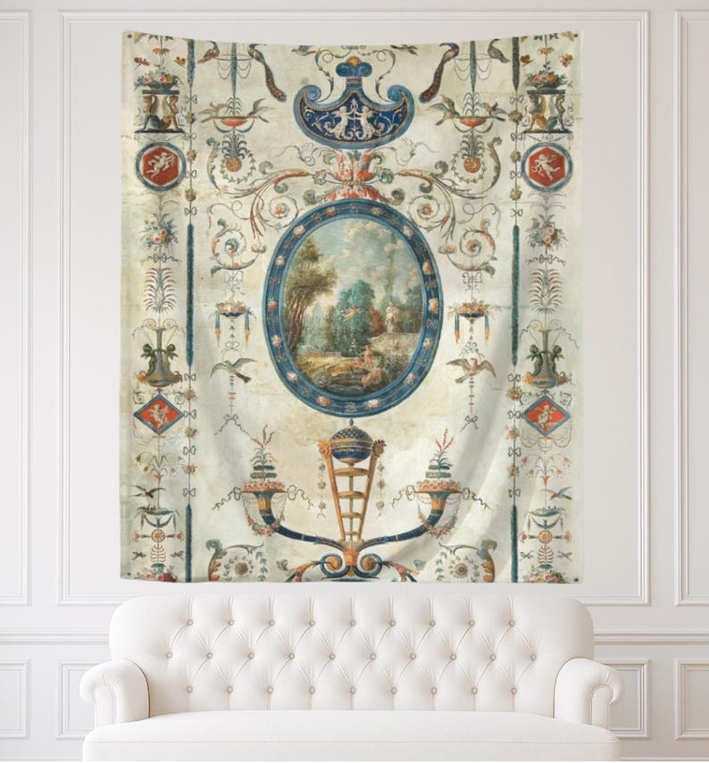 French Neoclassical Wall Hanging, Louvre Printed Fabric Reproduction ...