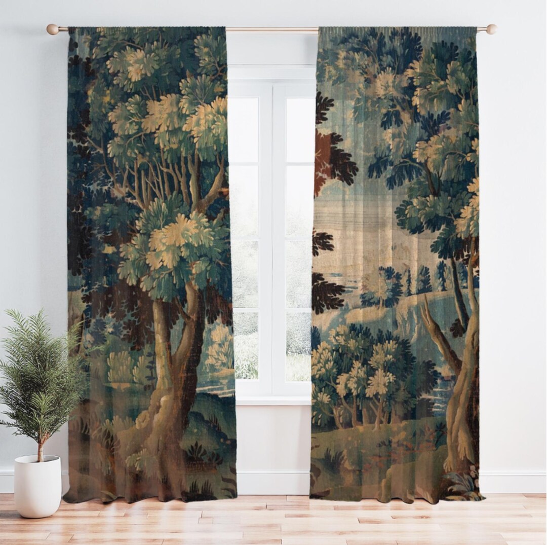 Elegant Verdure Tapestry Window Curtain, French Aubusson Window ...