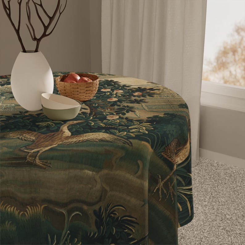French Verdure Tapestry Tablecloth, Vintage Table Cover, Elegant Dining ...