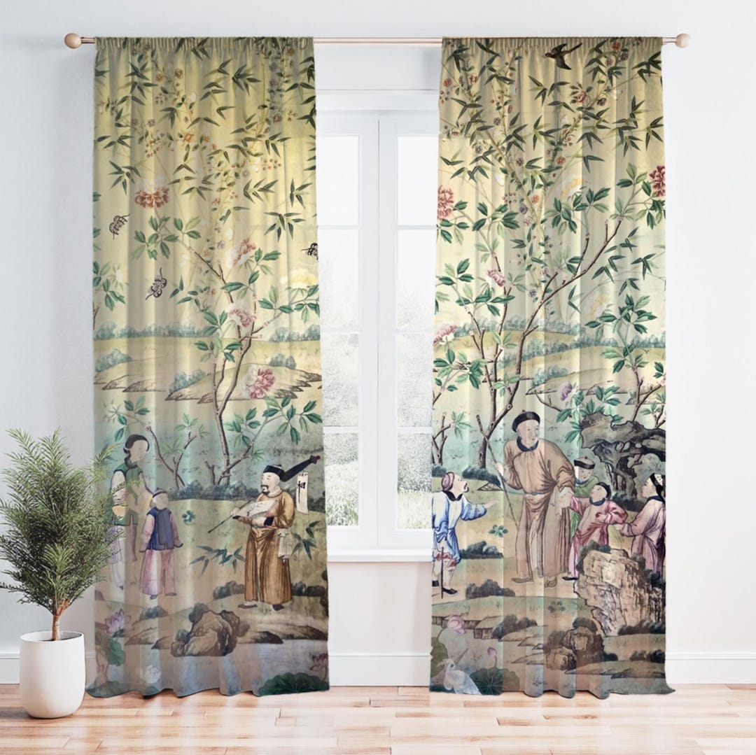 Chinoiserie Blackout Window Curtain: 19th Century Asian Decor, Single ...