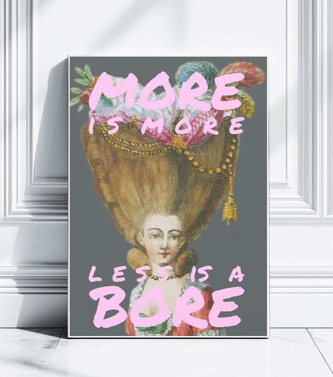 French Rococo Hairstyle Fashion Illustration Silk Poster, More is More ...