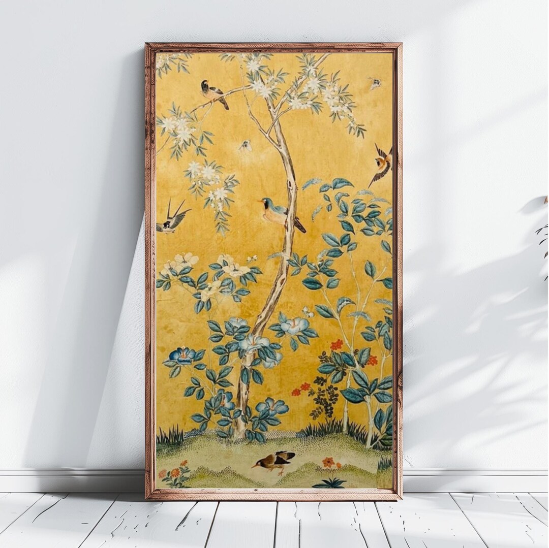 Chinoiserie Wall Panel, Antique Chinese Wallpaper, Vintage Fine Art ...