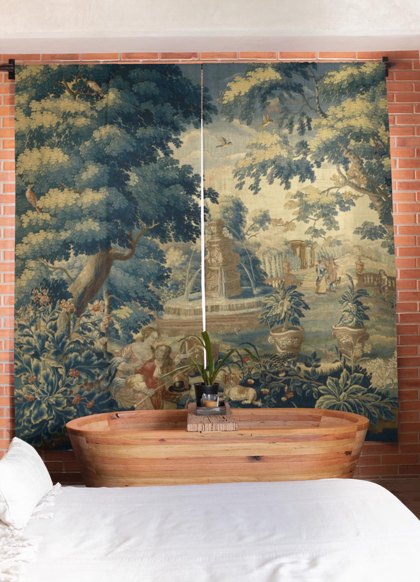 Dutch Verdure Park Landscape Tapestry Window Curtain, Antique Home ...