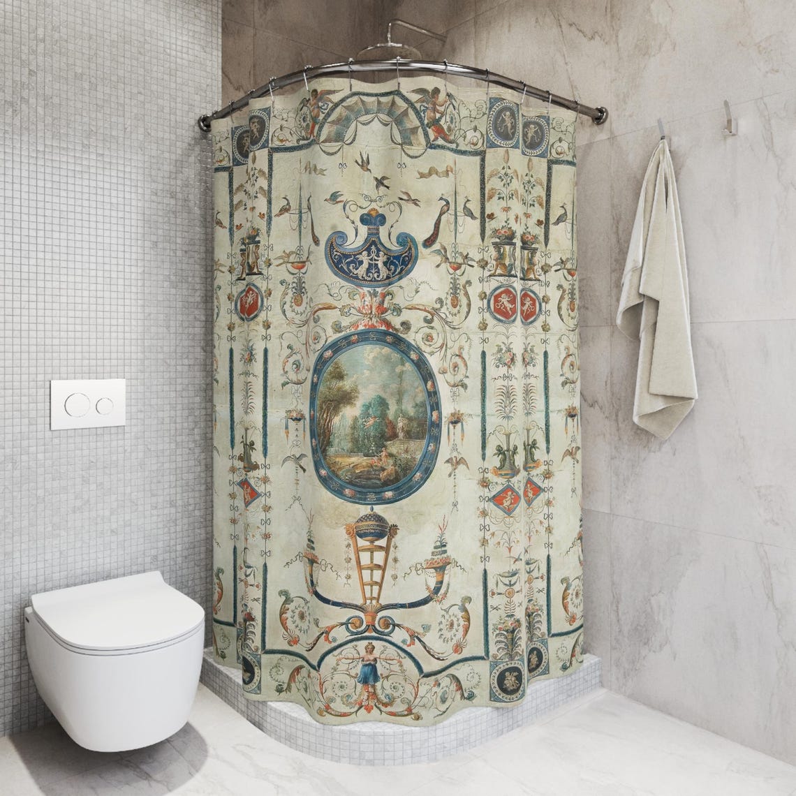 French Neoclassical Shower Curtain, Louvre Museum Reproduction, Fabric ...