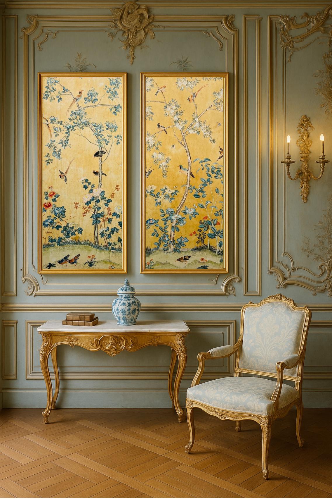 Chinoiserie Wall Panel, Antique Chinese Wallpaper, Vintage Fine Art ...