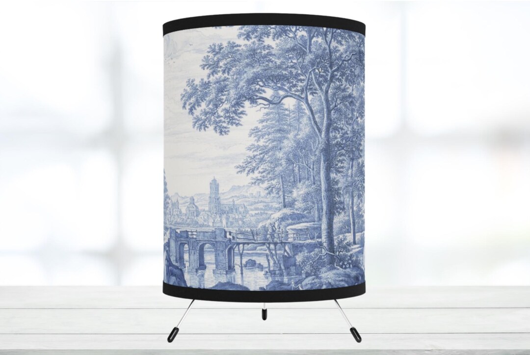 Delft Blue and White Plaque Tripod Lamp for Home Decor, US/CA Plug ...
