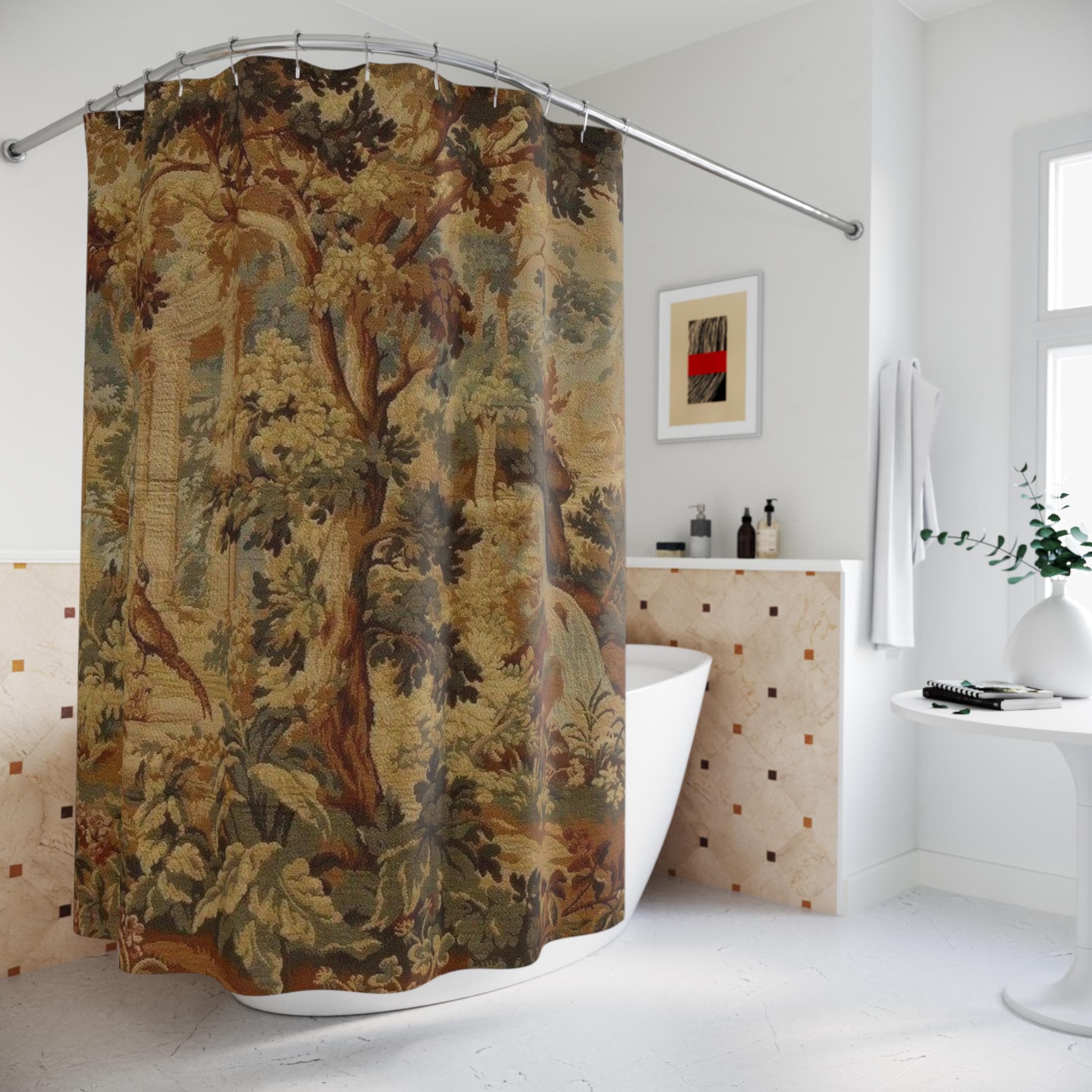 French Verdure Shower Curtain, Aubusson Style Tapestry Reproduction ...