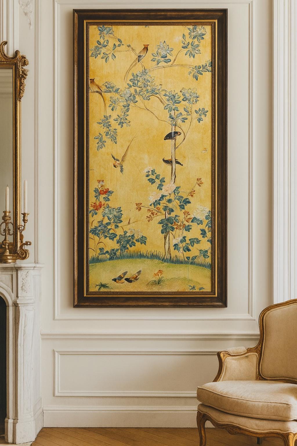Chinoiserie Wall Panel, Antique Chinese Wallpaper, Vintage Fine Art ...