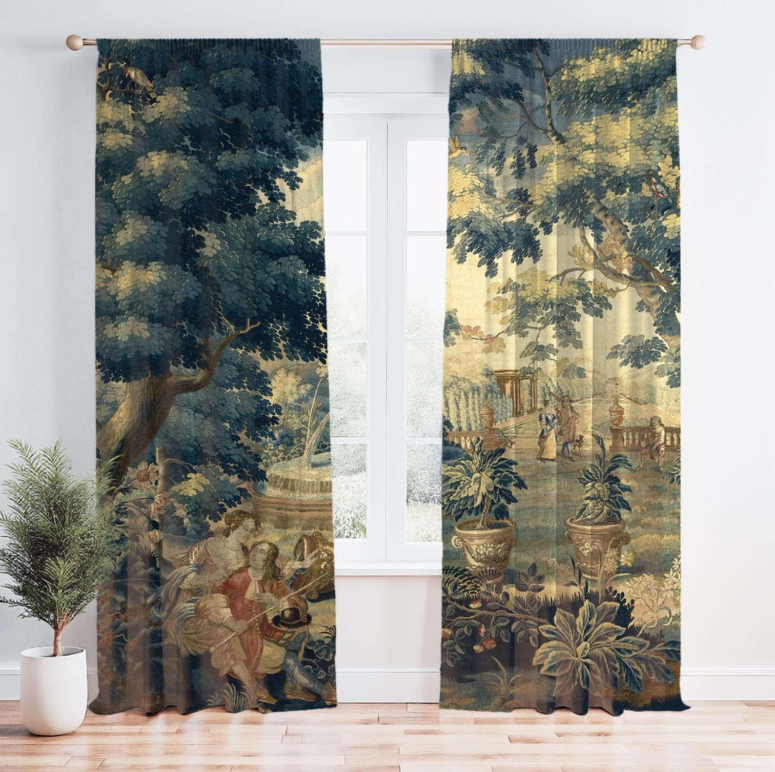 Dutch Verdure Park Landscape Tapestry Window Curtain, Antique Home ...