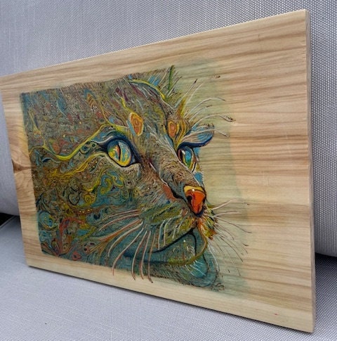 Unique Wood Burning Design - Crazy Cat - Etsy