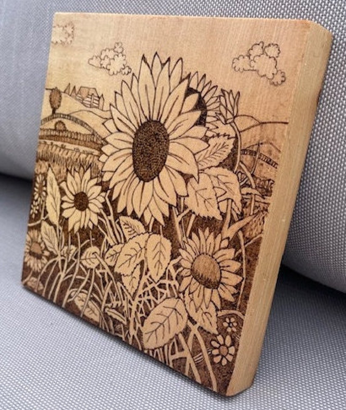 Unique Wood Burning Design Using Top Quality Aspen Wood - Sunflowers - Etsy