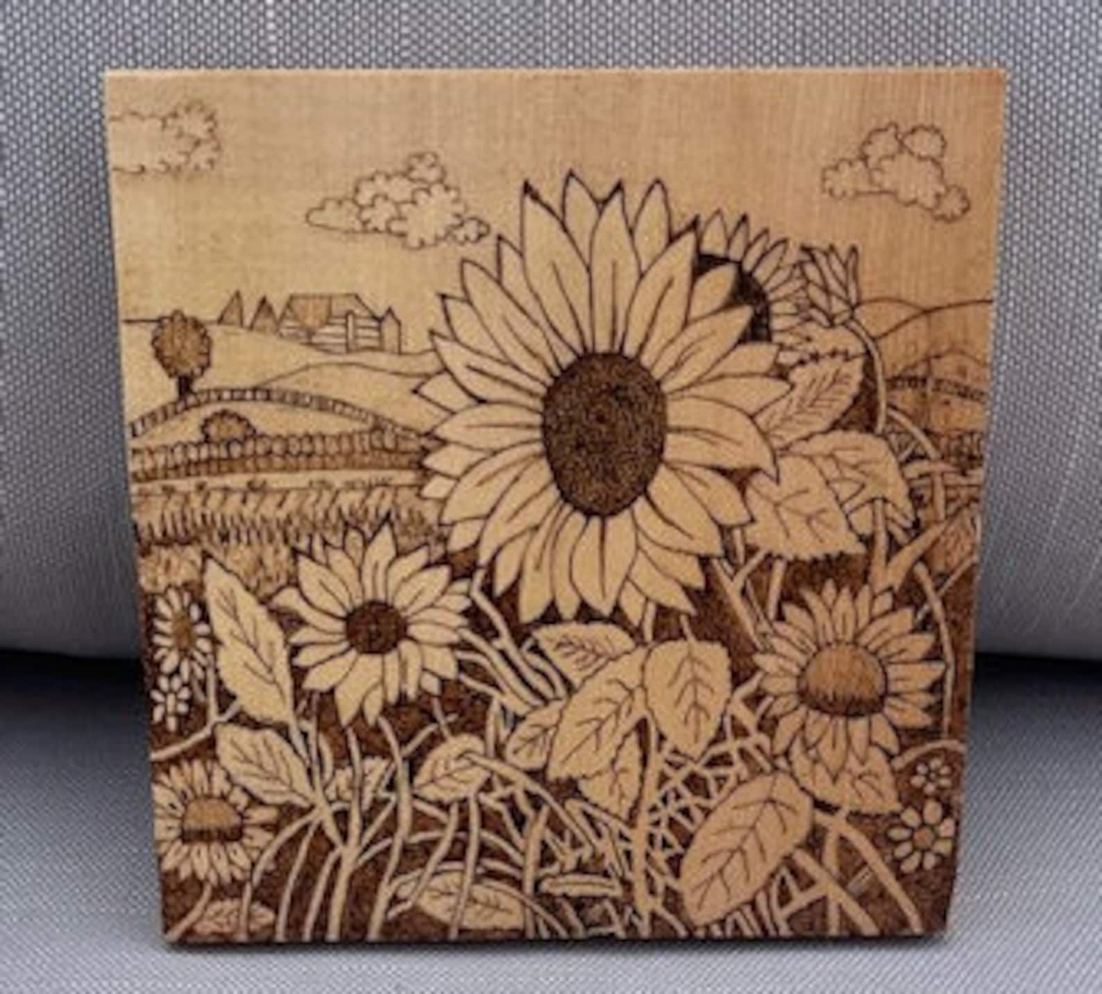 Unique Wood Burning Design Using Top Quality Aspen Wood - Sunflowers - Etsy