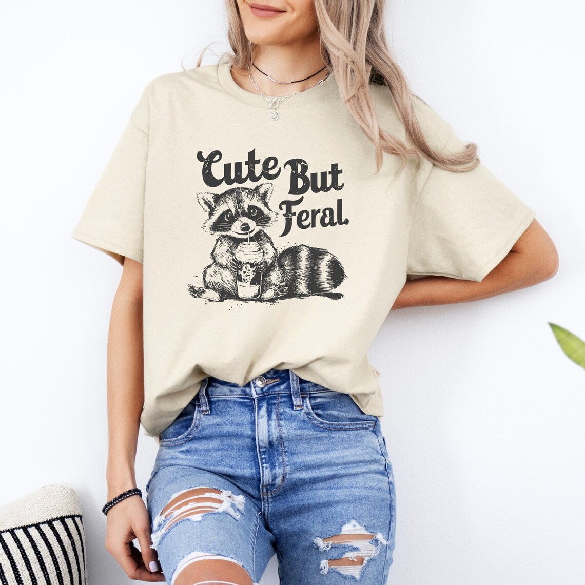 Cute but Feral Funny T Shirt, Funny Raccoon T-shirt, Funny Sarcastic ...