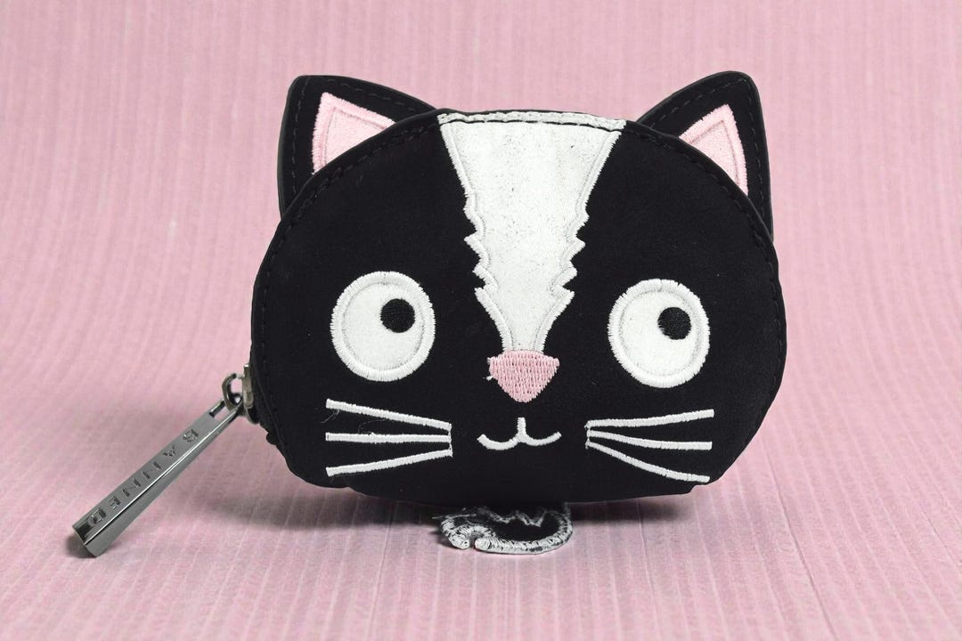 Black Cat Face Coin Purse, Faux Suede Kitty Wallet - Etsy