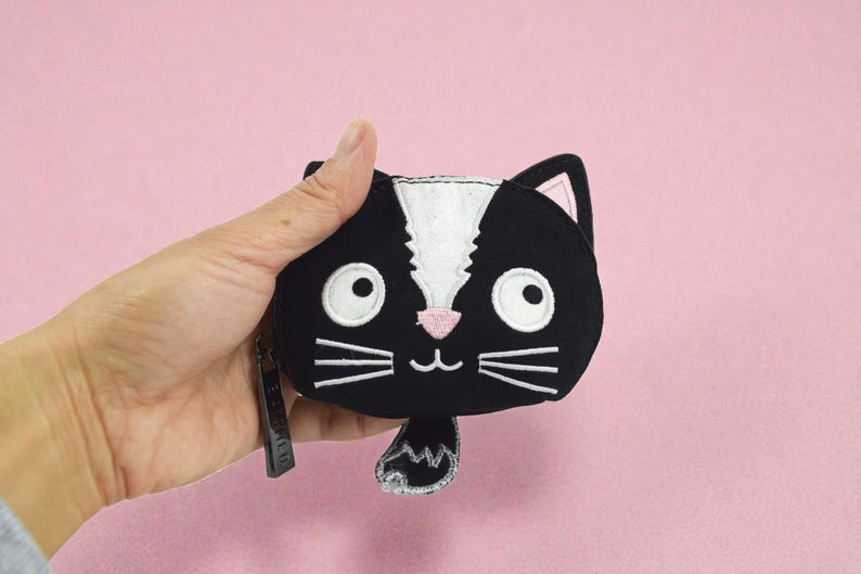 Black Cat Face Coin Purse, Faux Suede Kitty Wallet - Etsy