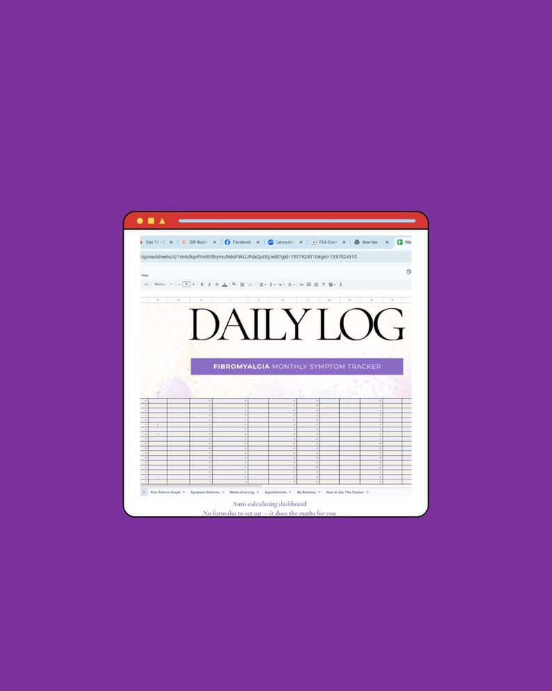 Fibromyalgia Symptom Tracker | Chronic Fatigue Pain Log (excel Download ...