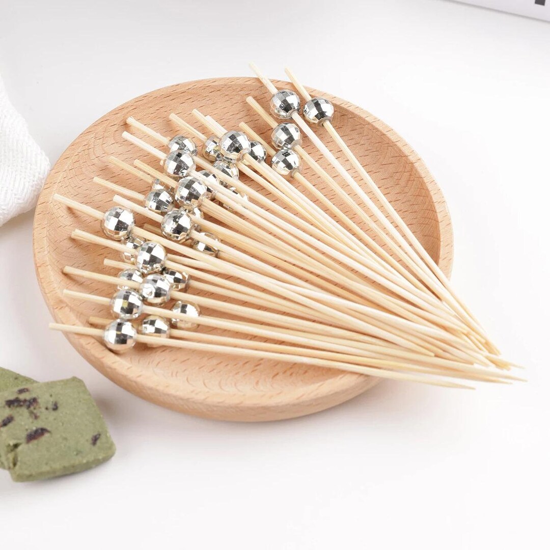 Disco Ball Disposable Bamboo Food Picks Buffet Dessert Fruit Forks for ...