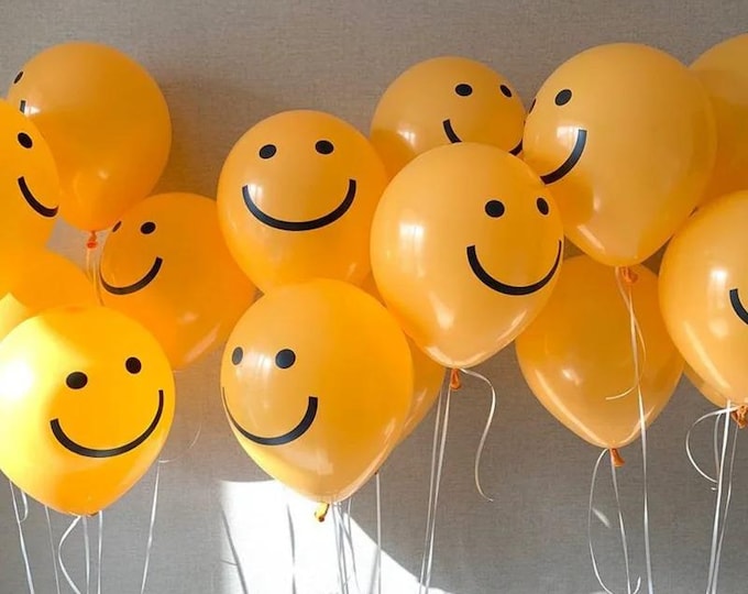 Lemon Yellow Smile Latex Party Decoration Balloon, Smiley Face Balloon ...