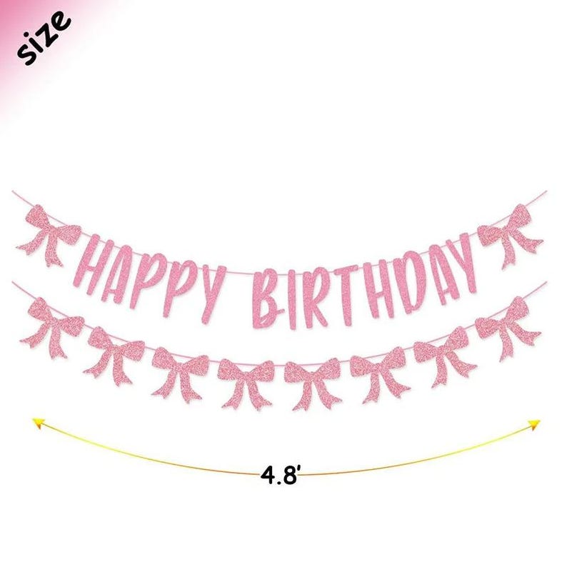 Pink Glitter Bow Happy Birthday Banner: Coquette Party Garland - Etsy