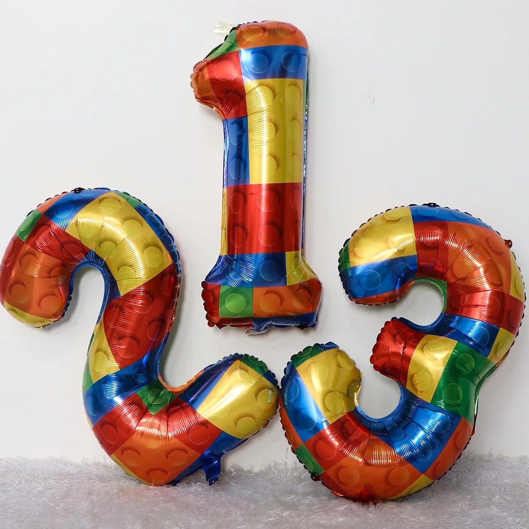 32” Building Block Number Balloon – Primary Color Birthday Balloon for ...