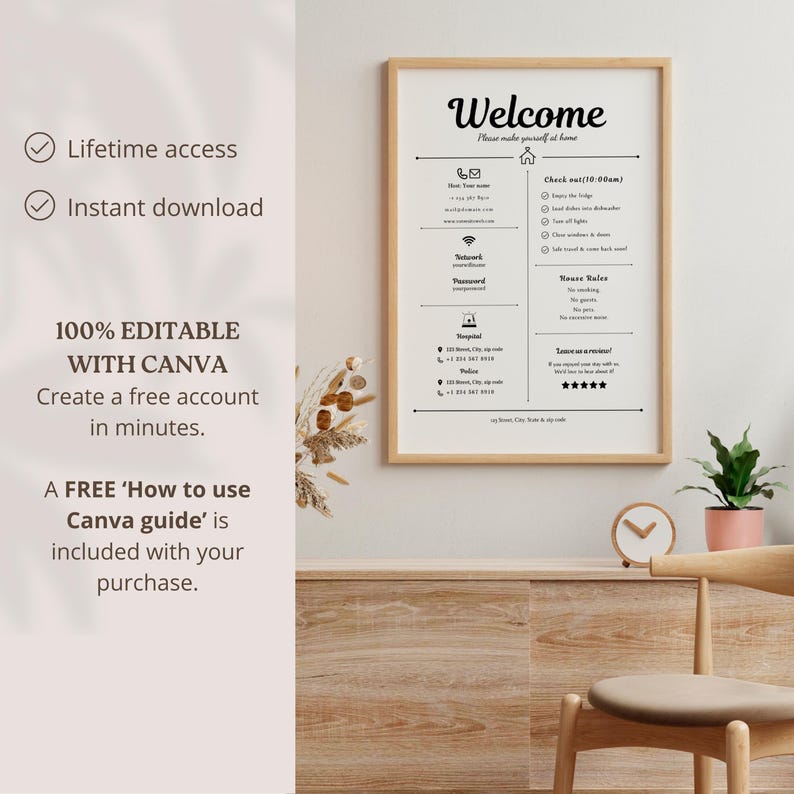 Airbnb Welcome Sign, Arrival Poster, Custom Welcome Sign, Wifi Sign ...