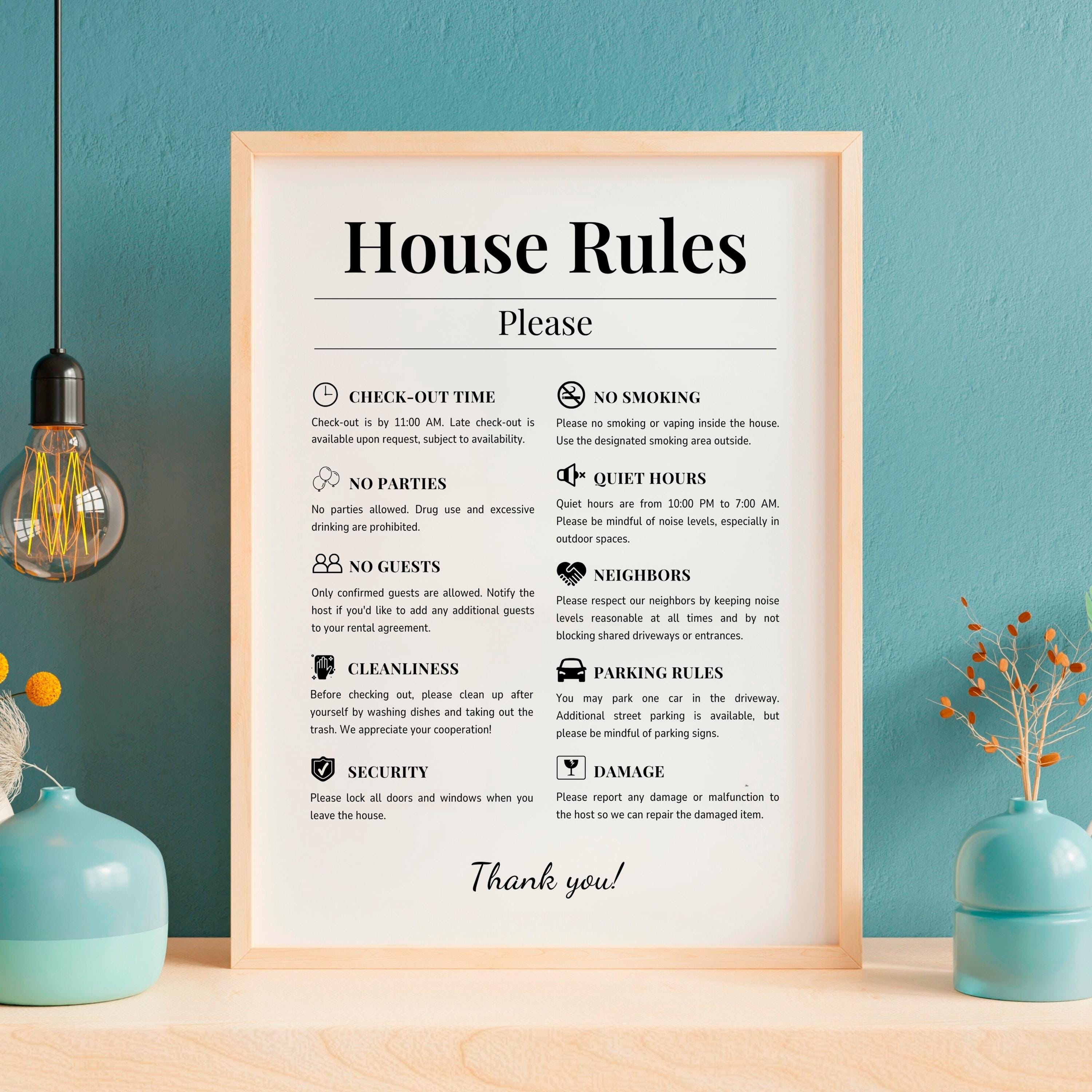 Airbnb Guest Rules Sign, Printable Host Rules Template, Vacation Rental ...