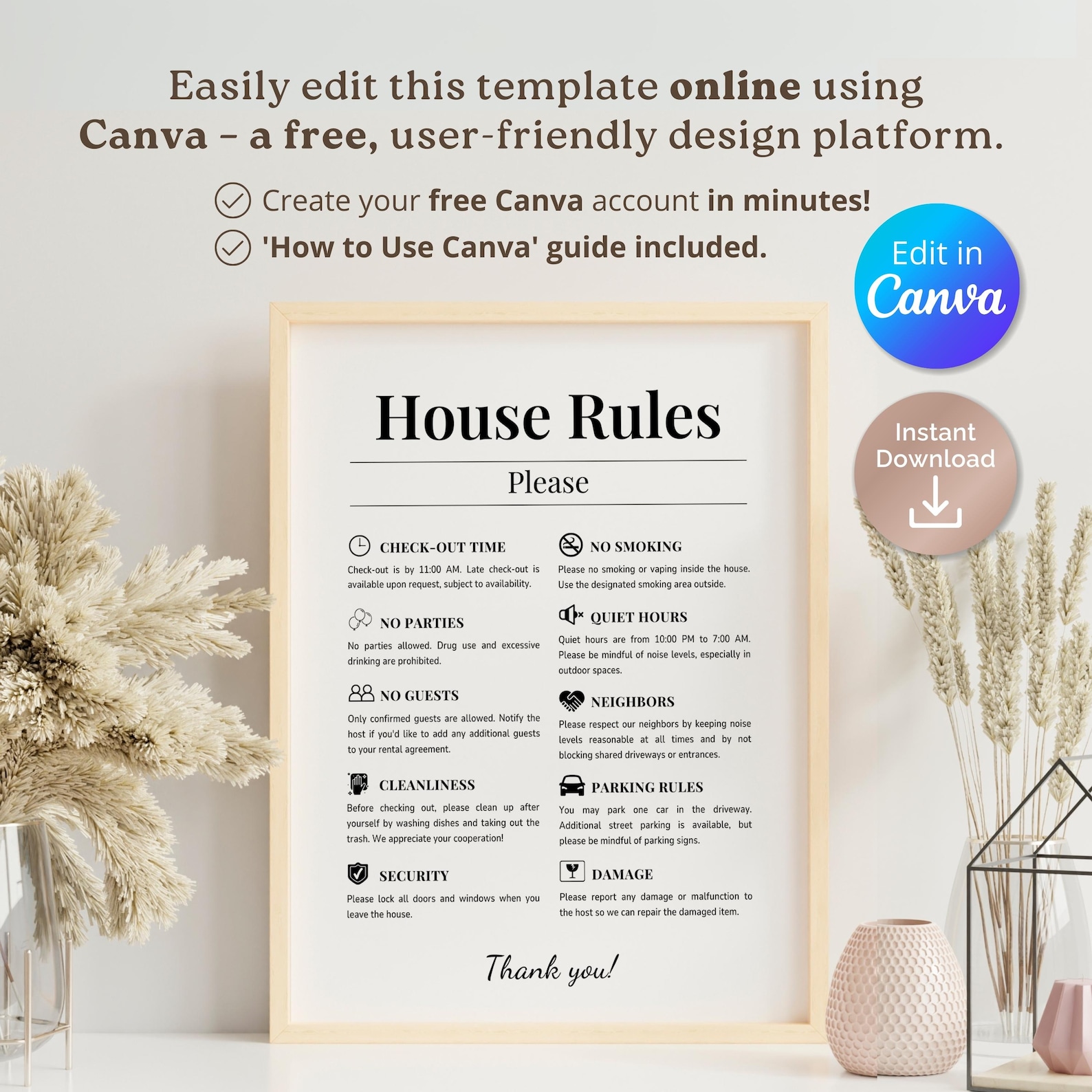 Airbnb Guest Rules Sign, Printable Host Rules Template, Vacation Rental ...