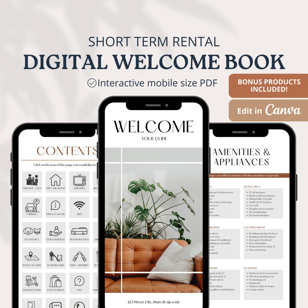 Interactive Airbnb Digital Welcome Book Mobile Template, Guestbook ...