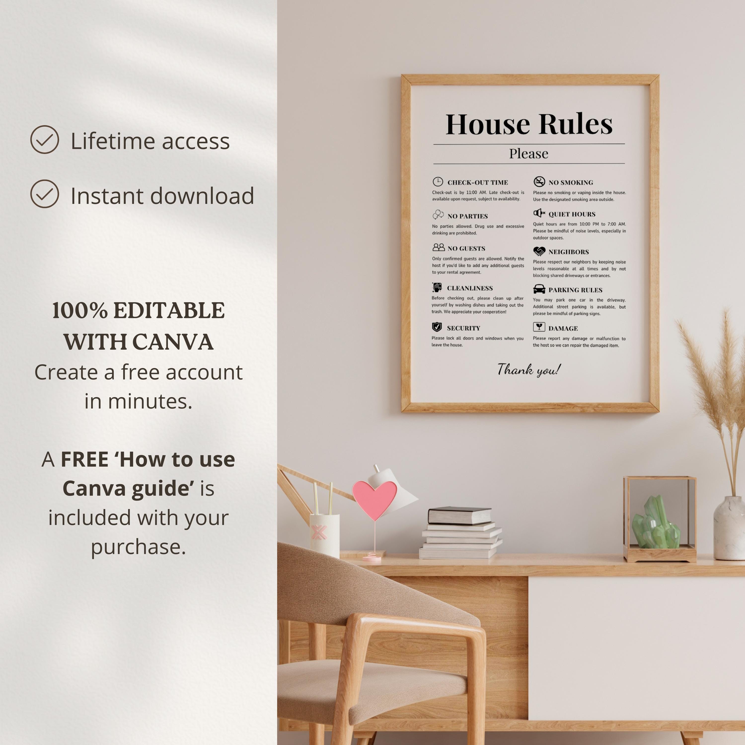 Airbnb Guest Rules Sign, Printable Host Rules Template, Vacation Rental ...
