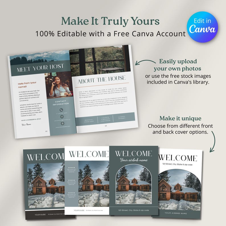Editable Canva Welcome Book Template for Cabin, Cottage, Lake House ...