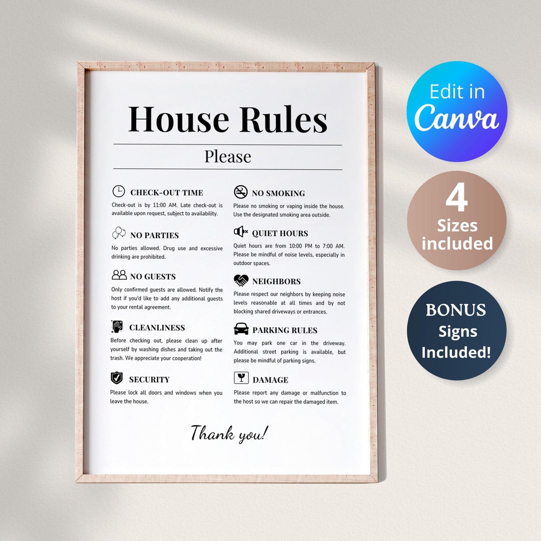 Airbnb Guest Rules Sign, Printable Host Rules Template, Vacation Rental ...