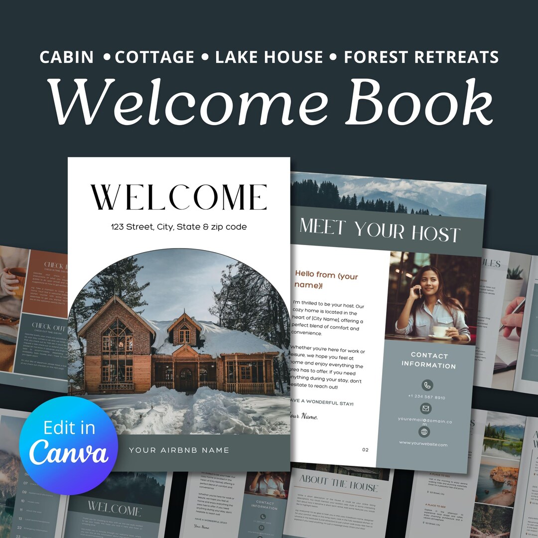 Editable Canva Welcome Book Template for Cabin, Cottage, Lake House ...