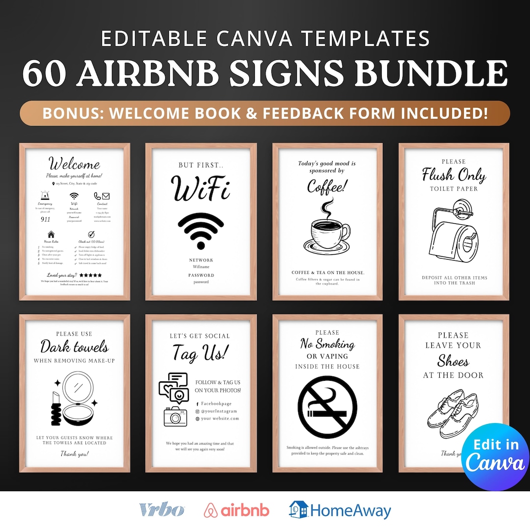 Airbnb Signage Kit, Editable Canva Templates, Guest Communication Signs ...