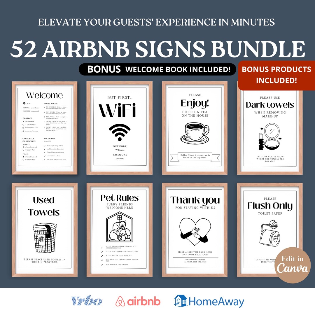 Airbnb Signs Bundle Template, Airbnb Welcome Sign, Airbnb Welcome Book ...