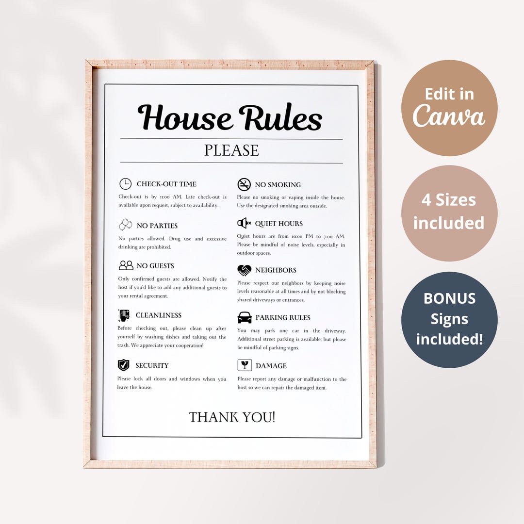 Airbnb House Rules Template, Airbnb Rules Sign, VRBO Sign, House Rules Airbnb, Airbnb Signs ...