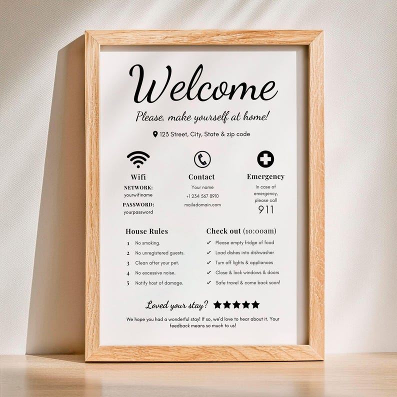 Airbnb Welcome Sign Template: House Rules, Wifi (digital Download) - Etsy