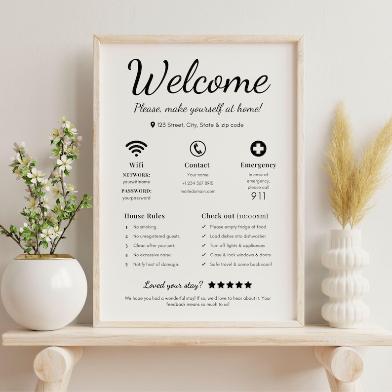 Airbnb Welcome Sign Template: House Rules, Wifi (digital Download) - Etsy