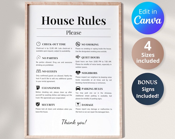 Airbnb House Rules Template, Airbnb Rules Sign, VRBO Sign, House Rules ...