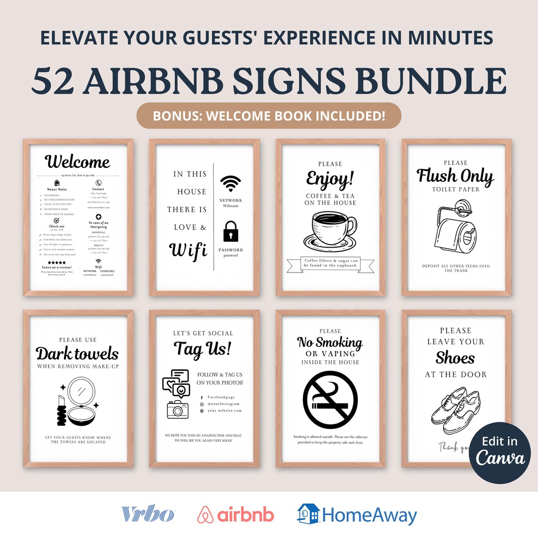 Airbnb Sign Bundle Template, Vacation Rental Signs & Welcome Book ...