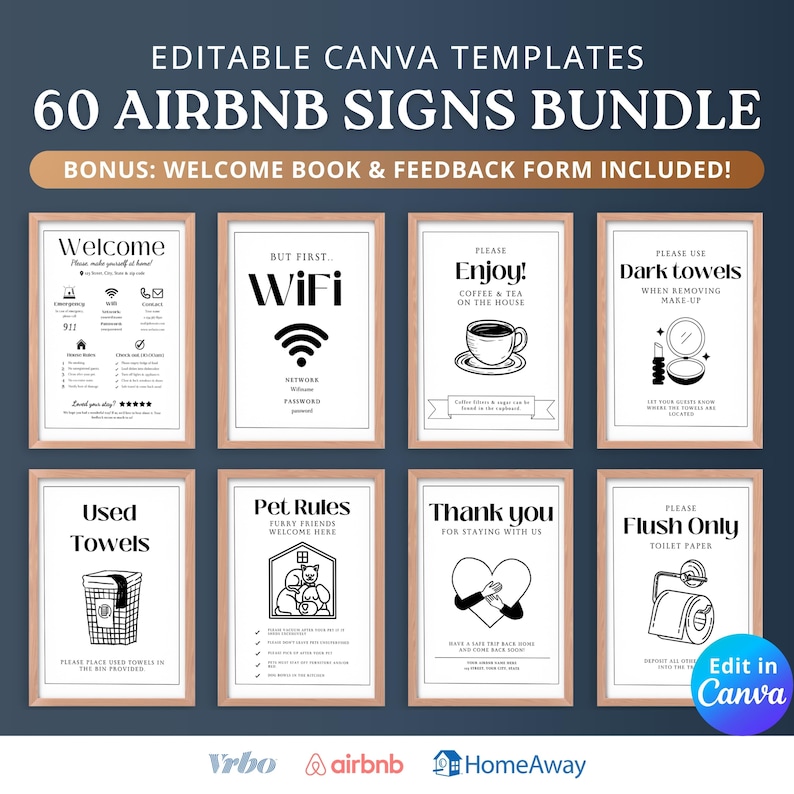 Airbnb Signs Bundle Template, Airbnb Welcome Sign, Airbnb Welcome Book ...