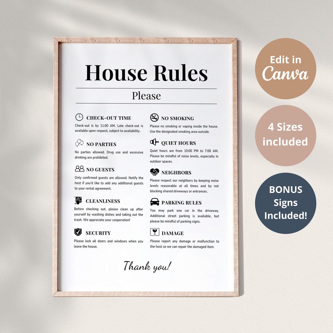 Airbnb Guest Rules Sign, Printable Host Rules Template, Vacation Rental ...