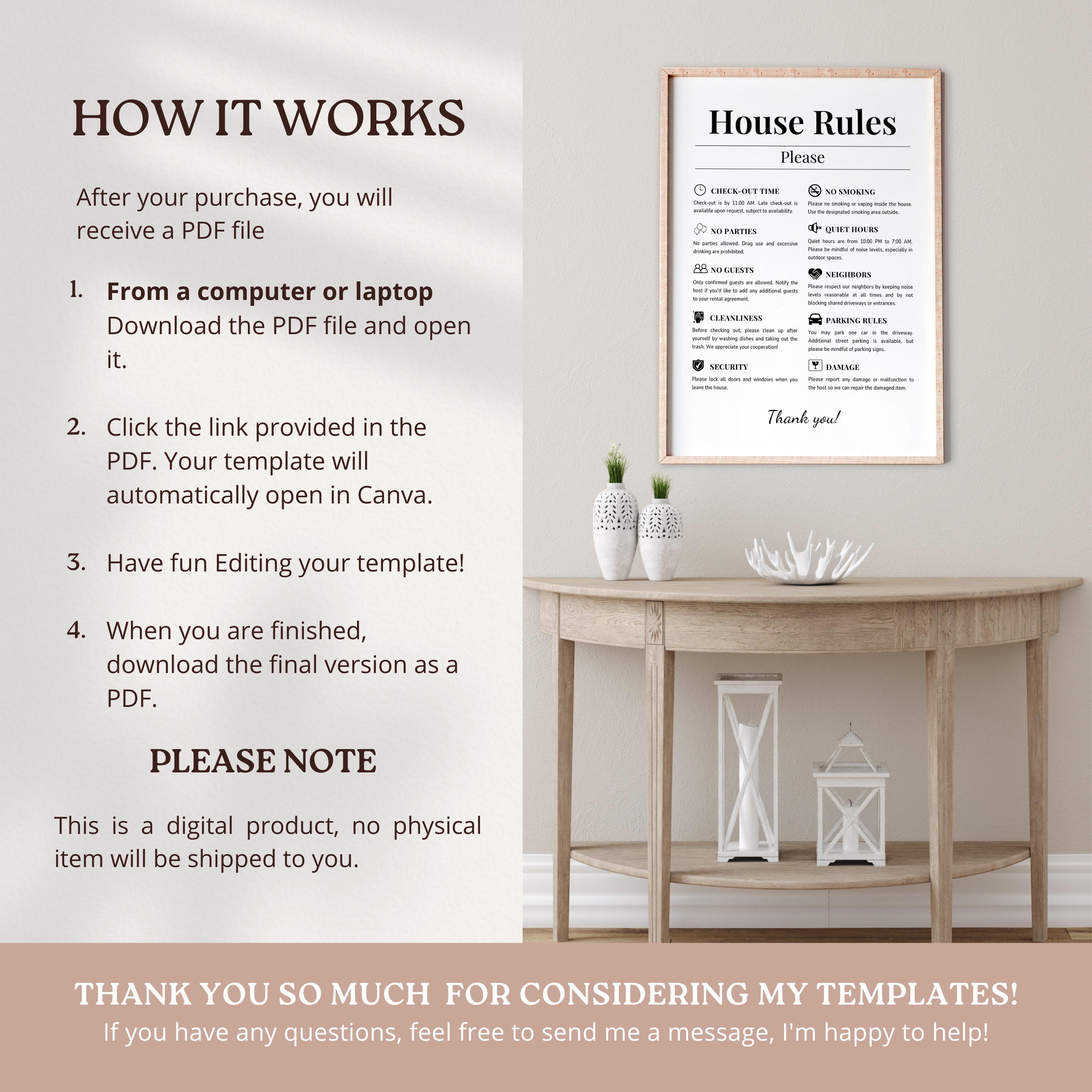 Airbnb Guest Rules Sign, Printable Host Rules Template, Vacation Rental ...