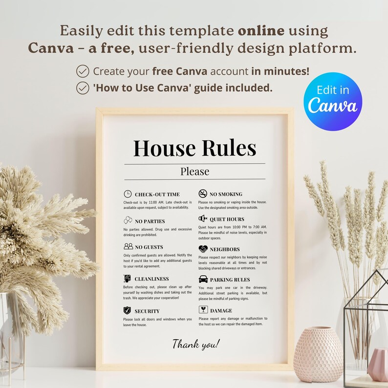 Airbnb Guest Rules Sign, Printable Host Rules Template, Vacation Rental ...