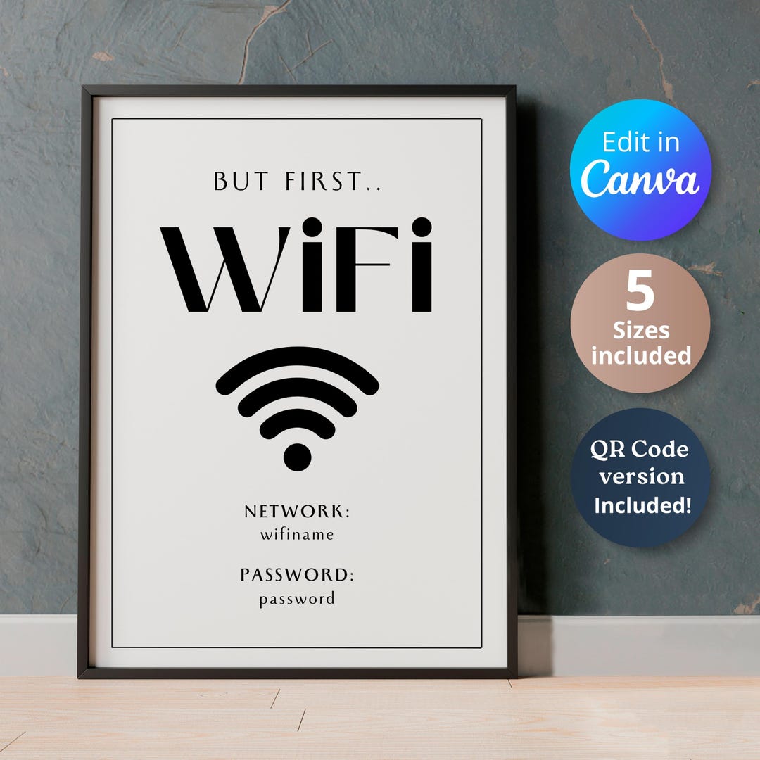 Wifi Sign, Wifi Password Sign Printable, Editable Wifi Sign Template ...
