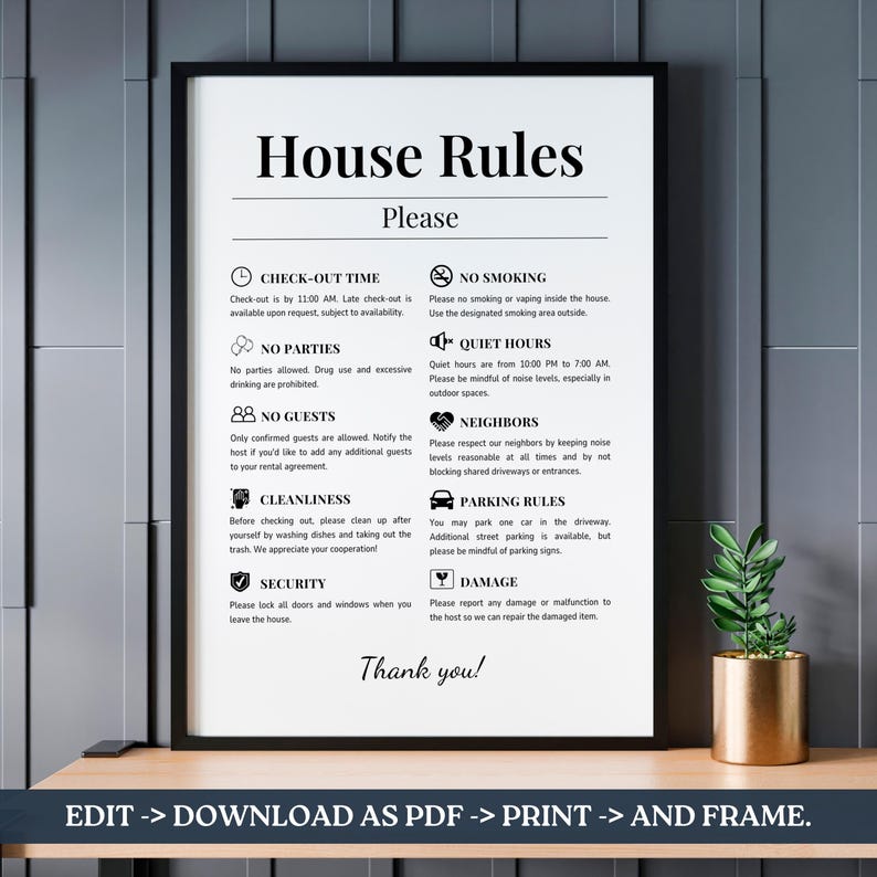 Airbnb Guest Rules Sign, Printable Host Rules Template, Vacation Rental ...