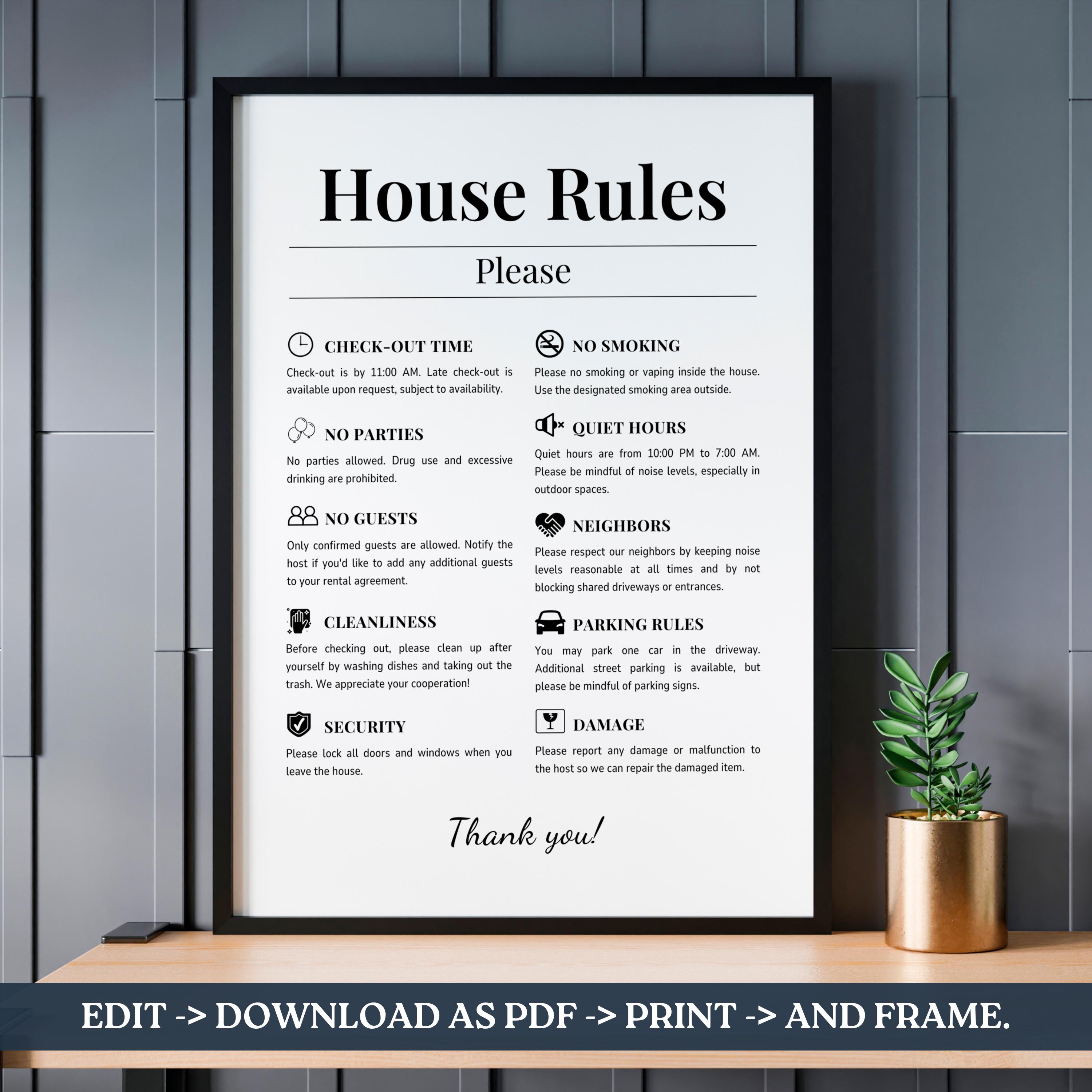 Airbnb Guest Rules Sign, Printable Host Rules Template, Vacation Rental ...
