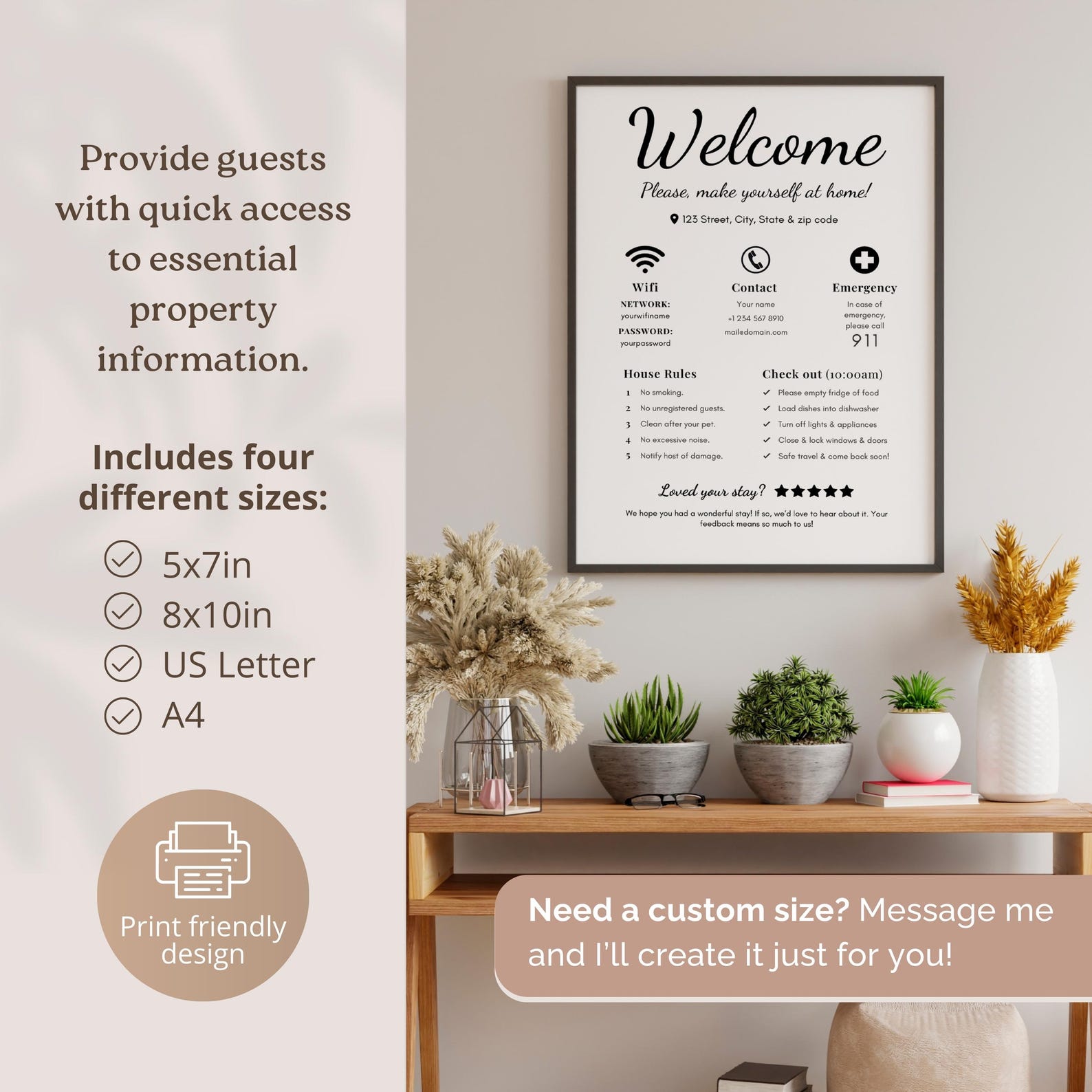 Airbnb Welcome Sign for Rental Guest Room House Rules Wifi Password ...