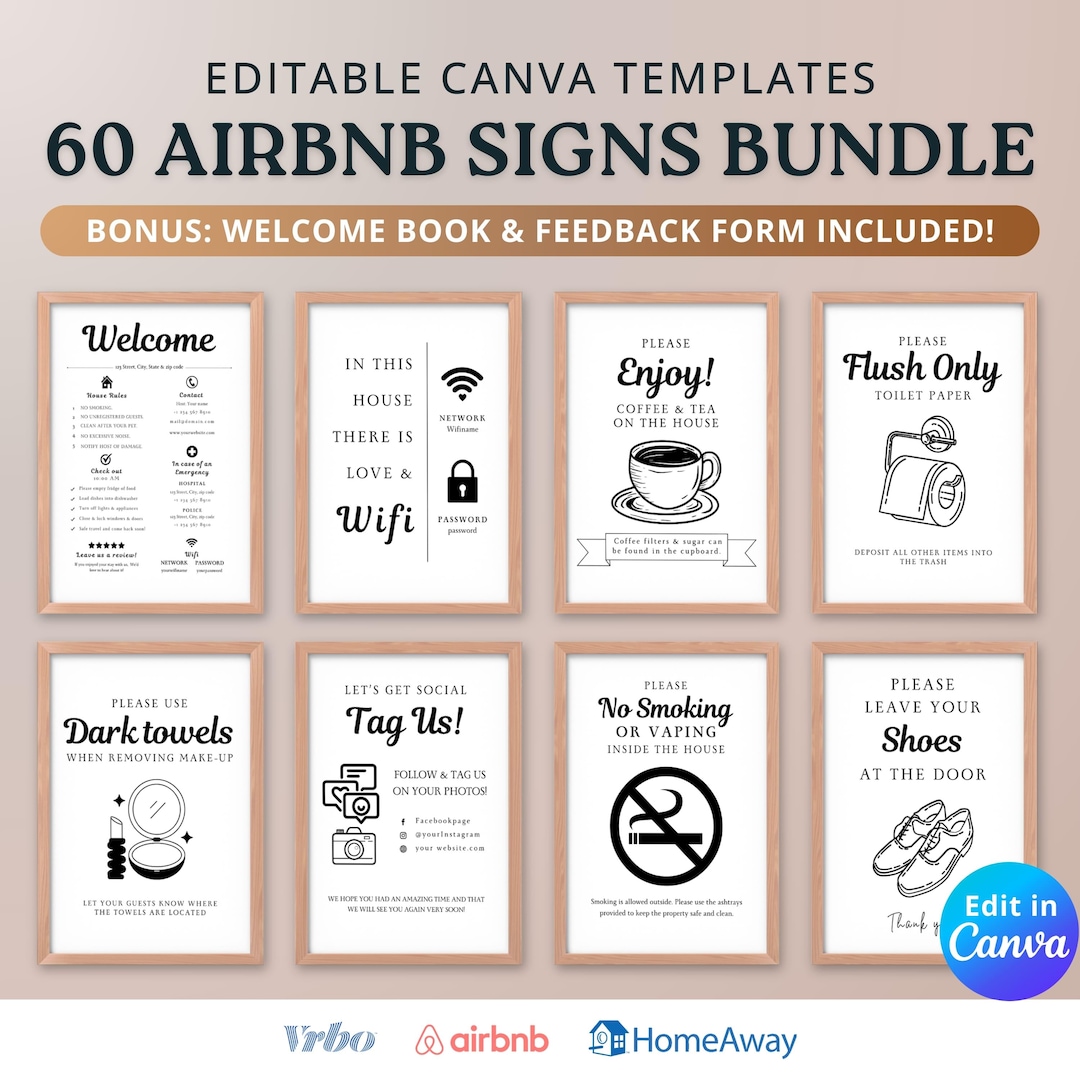 Airbnb Sign Bundle Template, Vacation Rental Signs & Welcome Book ...
