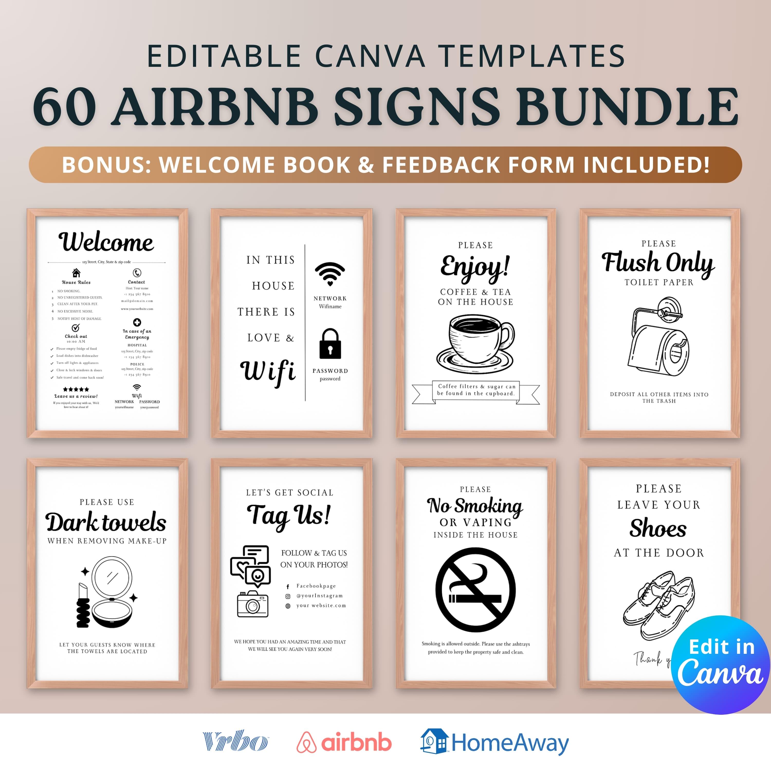 Airbnb Sign Bundle Template, Vacation Rental Signs & Welcome Book ...